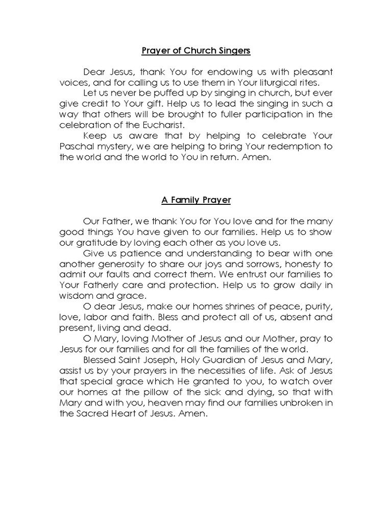 Prayers for Church Singers and Families | PDF