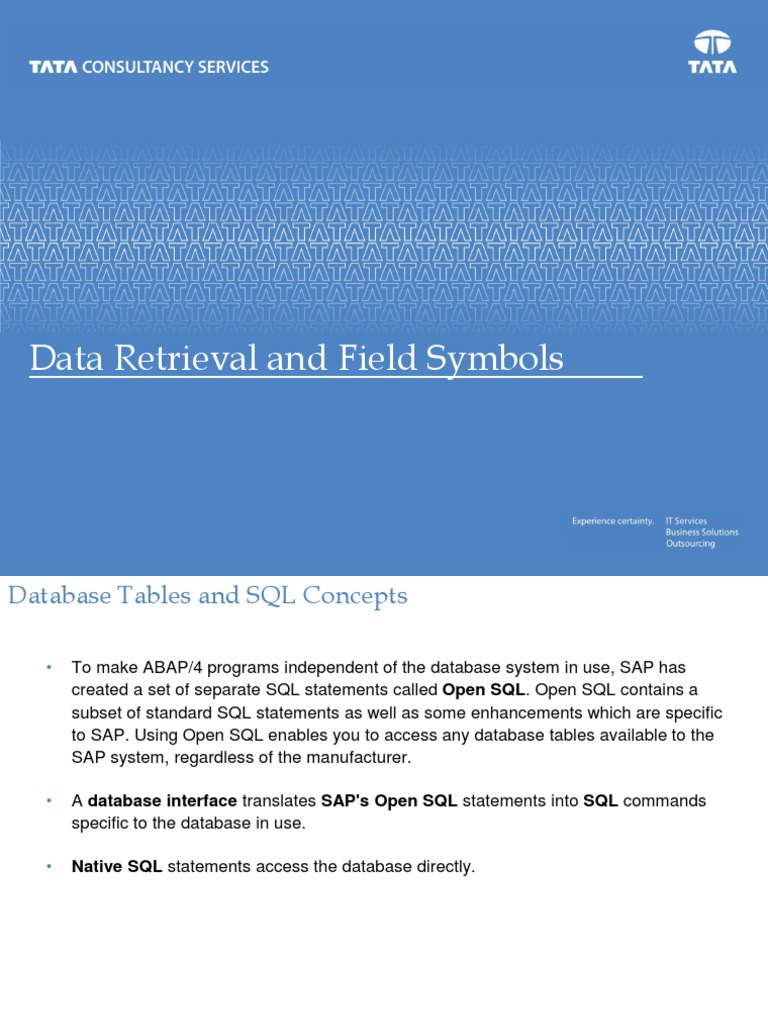 2 - SAP ABAP - Data Retrieval and Field Symbols | PDF | Sql | Databases