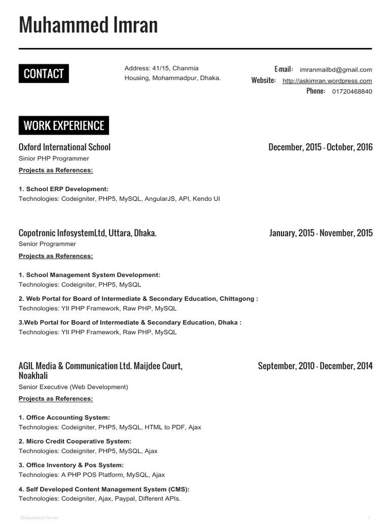 Imran CV | PDF | Php | Web Development