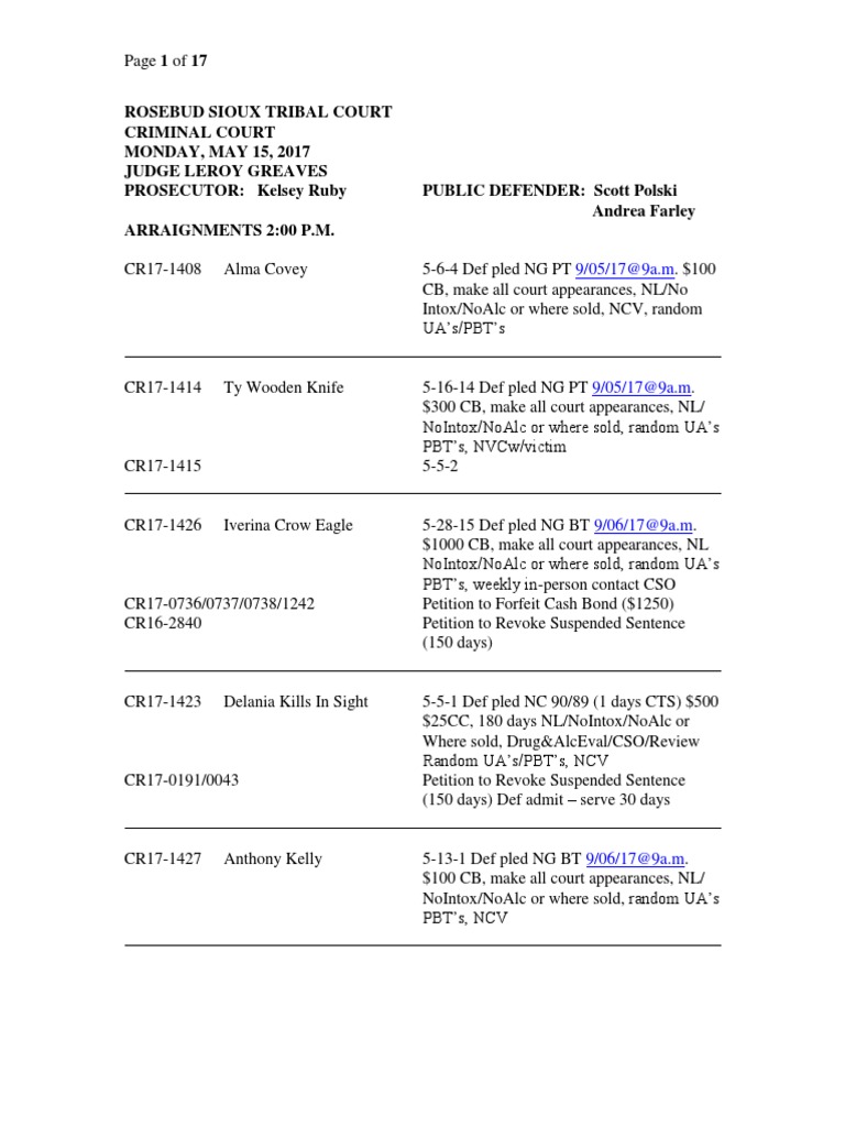 May 15 To May 25 2017 Adult Arraignments | PDF