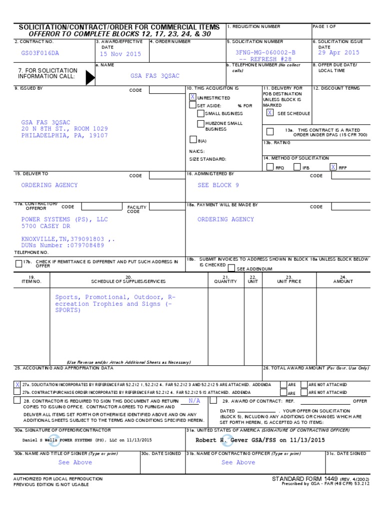 Standard Form 1449 | PDF | General Services Administration | Business