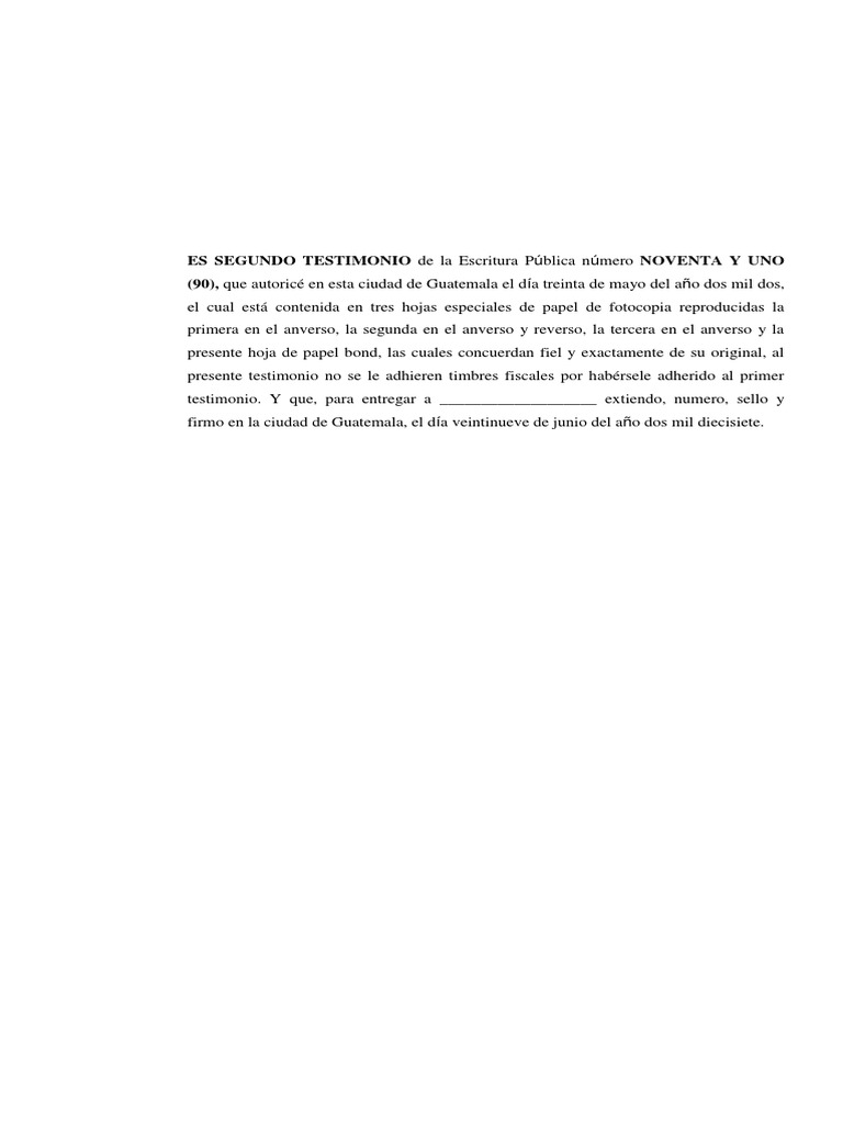 Segundo Testimonio Escritura Pùblica 91 | PDF Segundo Testimonio Escritura Pùblica 91 | PDF