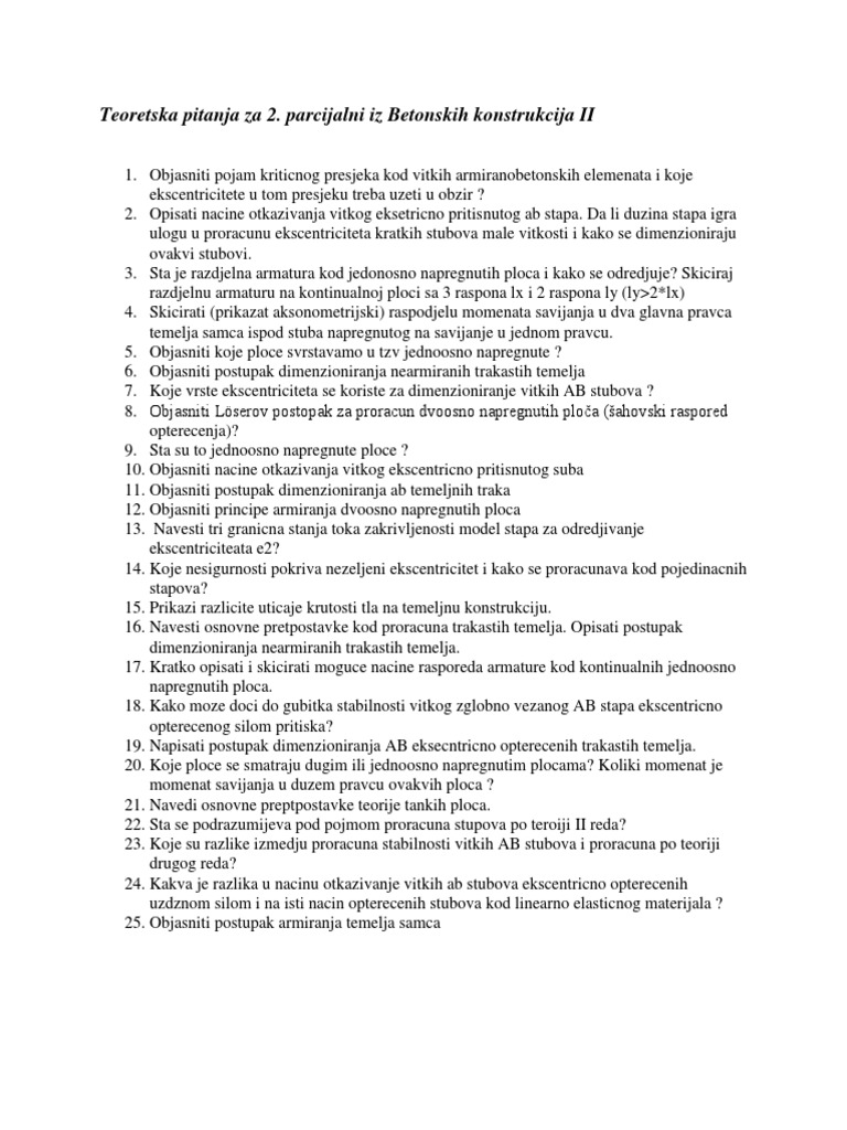 Teoretska Pitanja Za 2. Parcijalni | PDF