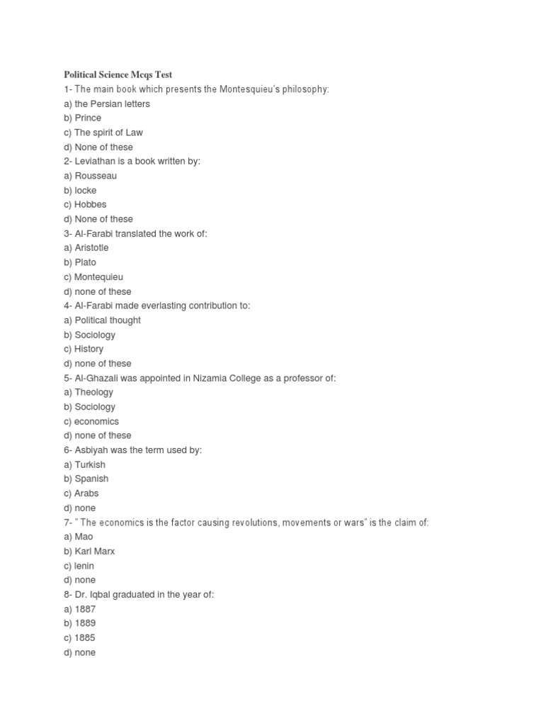 Political Science Mcqs Paper: A Comprehensive Collection of Multiple ...