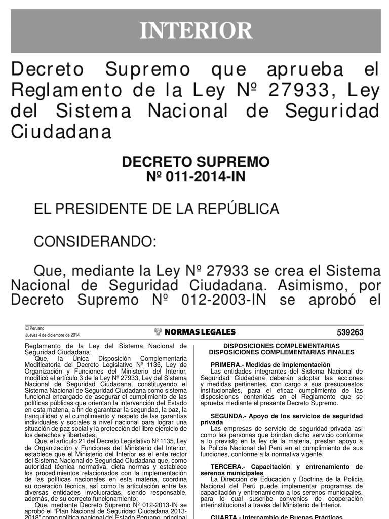 Reglamento De La Ley De Sistema Nacional De Seguridad Ciudadana Pdf