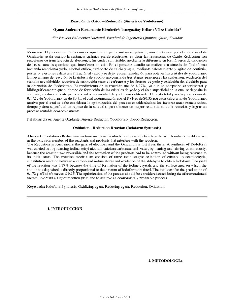 Sintesis de Yodoformo | PDF | Reacciones químicas | Cetona