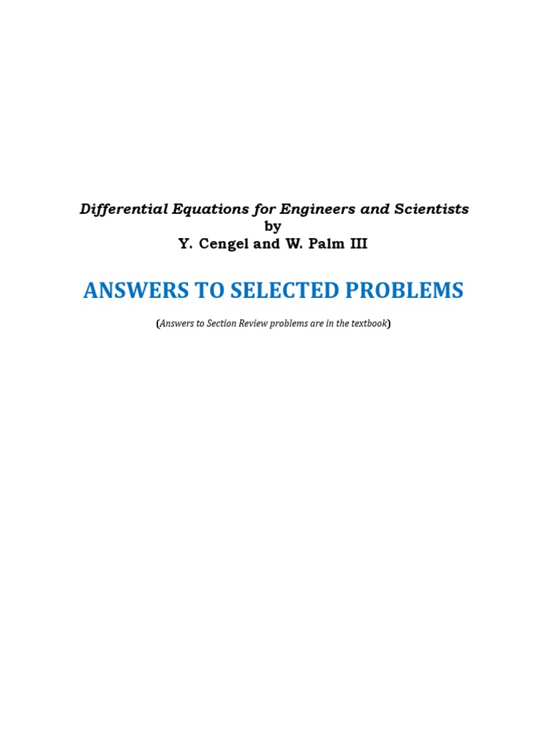Solutions to Selected Problems from Differential Equations for Engineers and Scientists | PDF ...