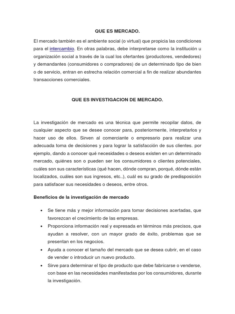 Que Es Mercado | PDF | Mercado (economía) | Producto (Negocio)
