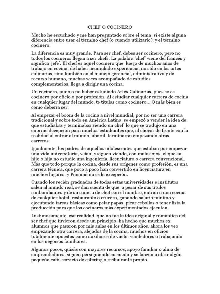 Chef o Cocinero | PDF | Alimentos