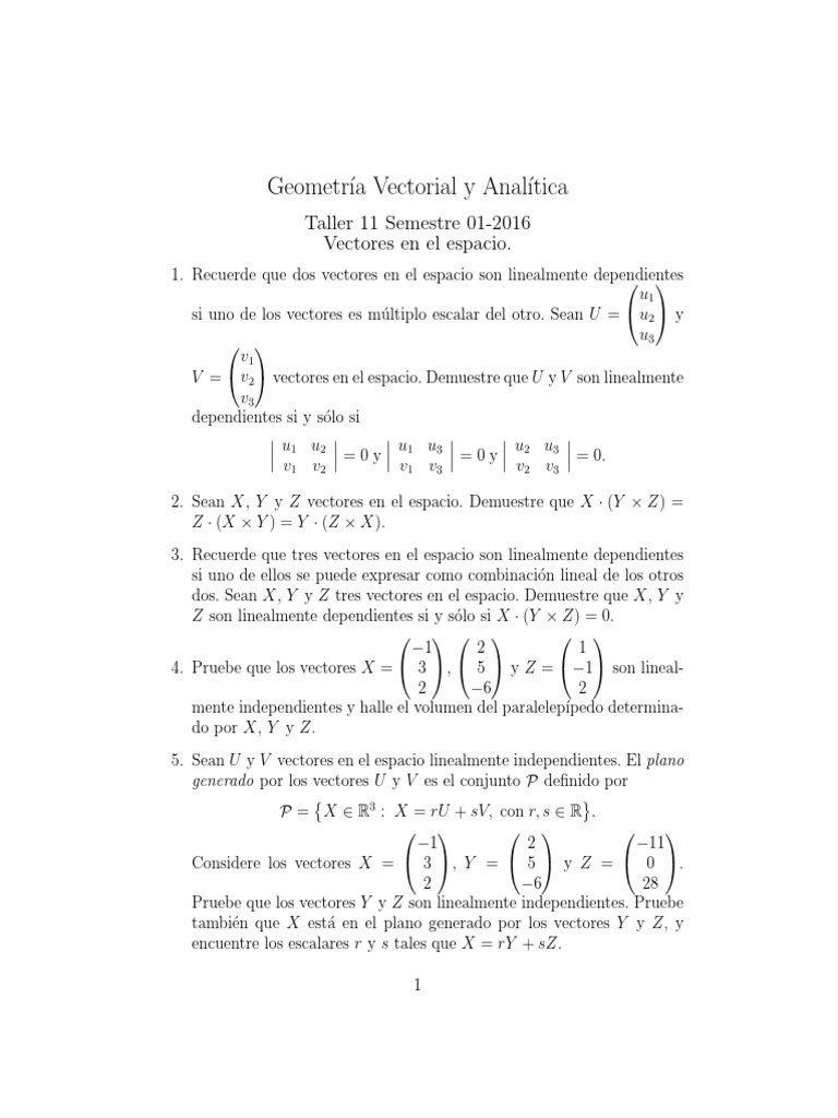 Taller 10 (Vectores en El Espacio) | PDF | Espacio vectorial | Vector ...