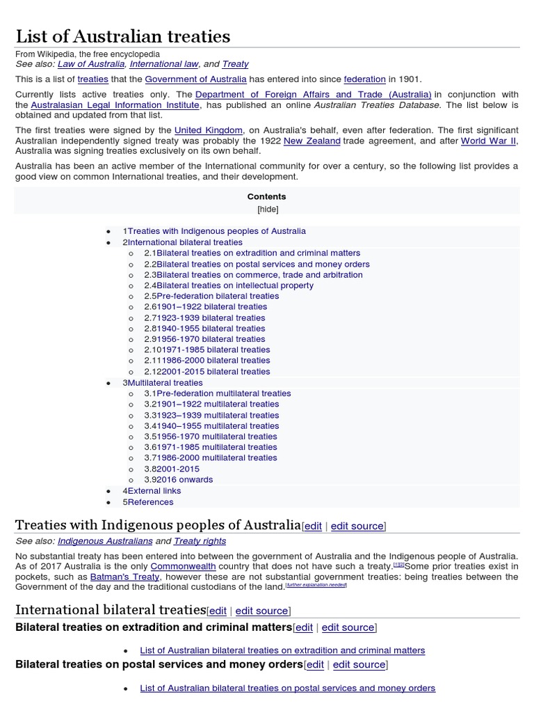 List of Australian Treaties | PDF | Treaty | Australia