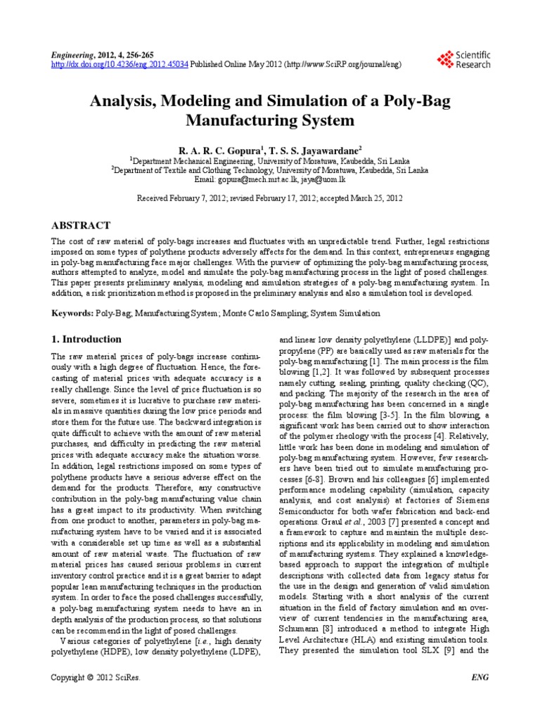 Simulation of Poly-Bag Manufacturing System PDF | PDF | Simulation ...