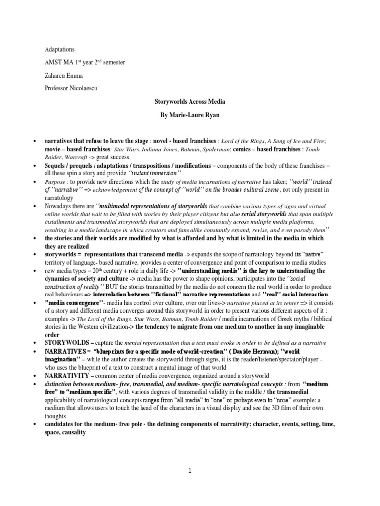 Storyworlds Across Media | PDF | Narrative | Narration