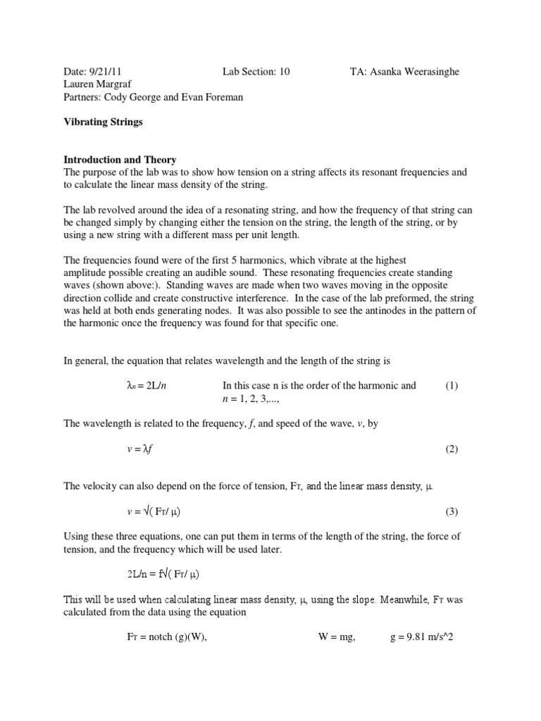 Vibrating Strings Sample Lab Report PDF | PDF | Harmonic | Waves