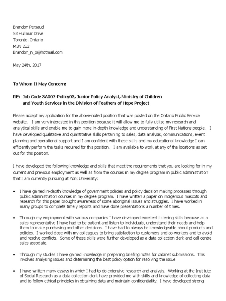 Cover Letter Resume - Brandon Persaud 1 | Download Free PDF | Survey ...