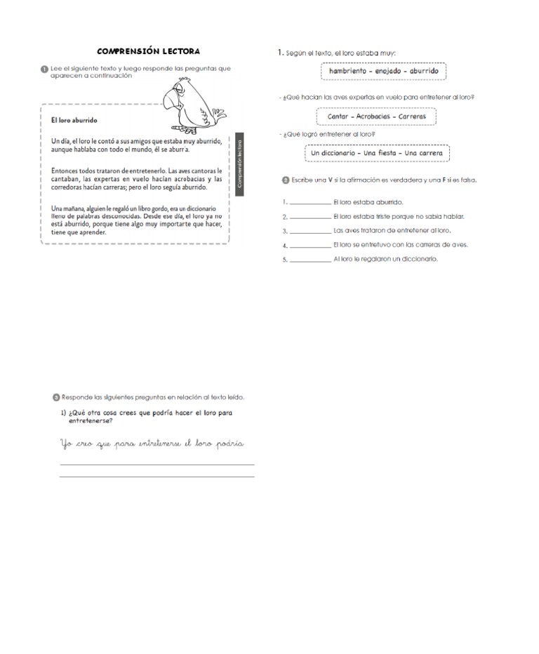 COMPRENSIÓN LECTORA El Loro Aburrido | PDF