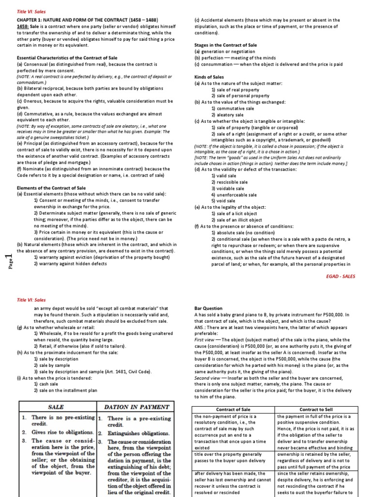 Sales Philippine Law (Articles 1458 - 1510) | PDF | Eminent Domain | Sales