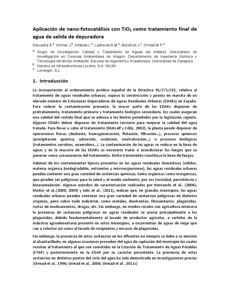 Articulo Aplicacion de Nano Fotocatalisis Con Tio2 Como Tratamiento ...