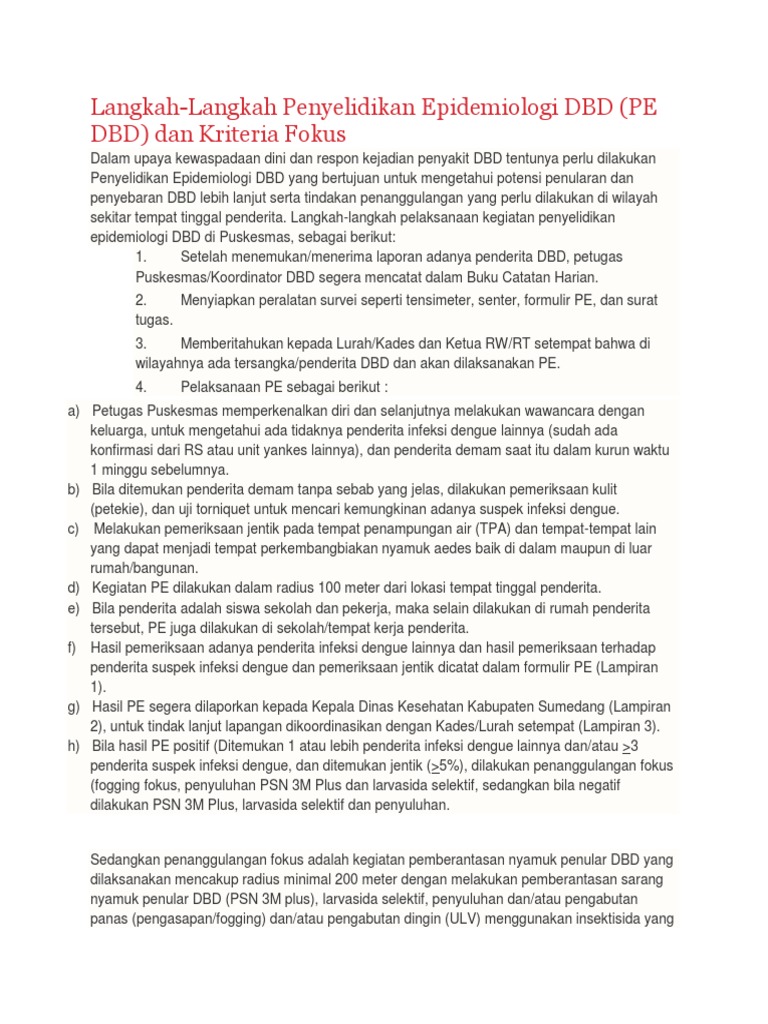 Langkah-Langkah Penyelidikan Epidemiologi DBD (PE) | PDF