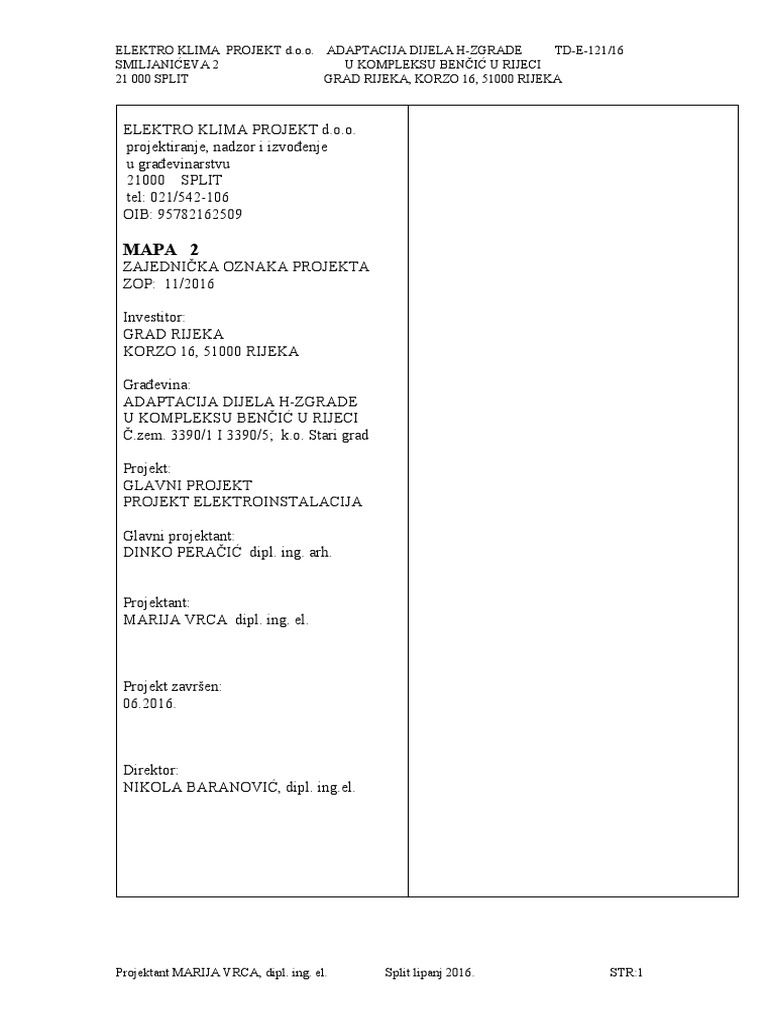 Projekt Elektroinstalacija | PDF