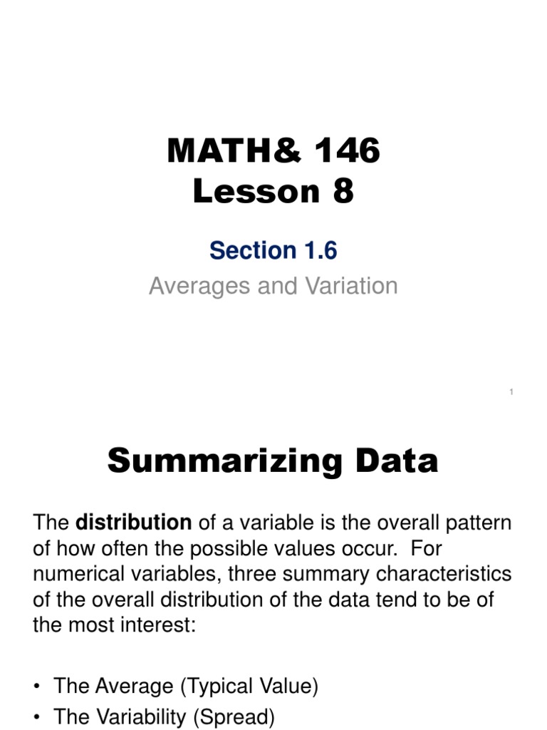 MATH& 146 Lesson 8: Averages and Variation | PDF | Arithmetic Mean ...