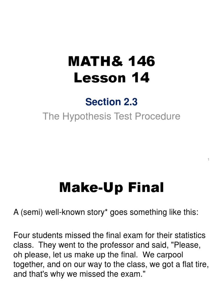 MATH& 146 Lesson 14: The Hypothesis Test Procedure | PDF | Type I And ...