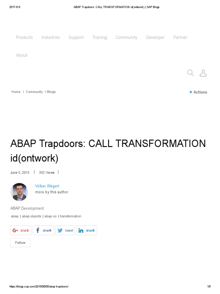 Abap Trapdoors - Call Transformation Id (Ontwork) - Sap Blogs | PDF ...