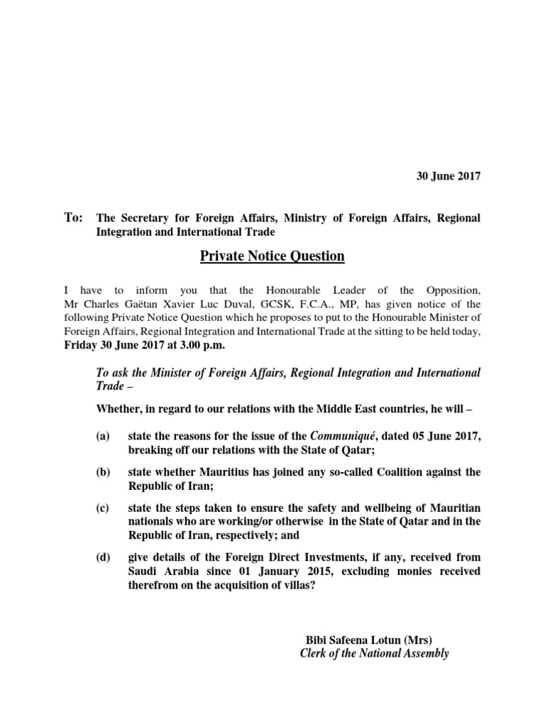 La Private Notice Question | PDF