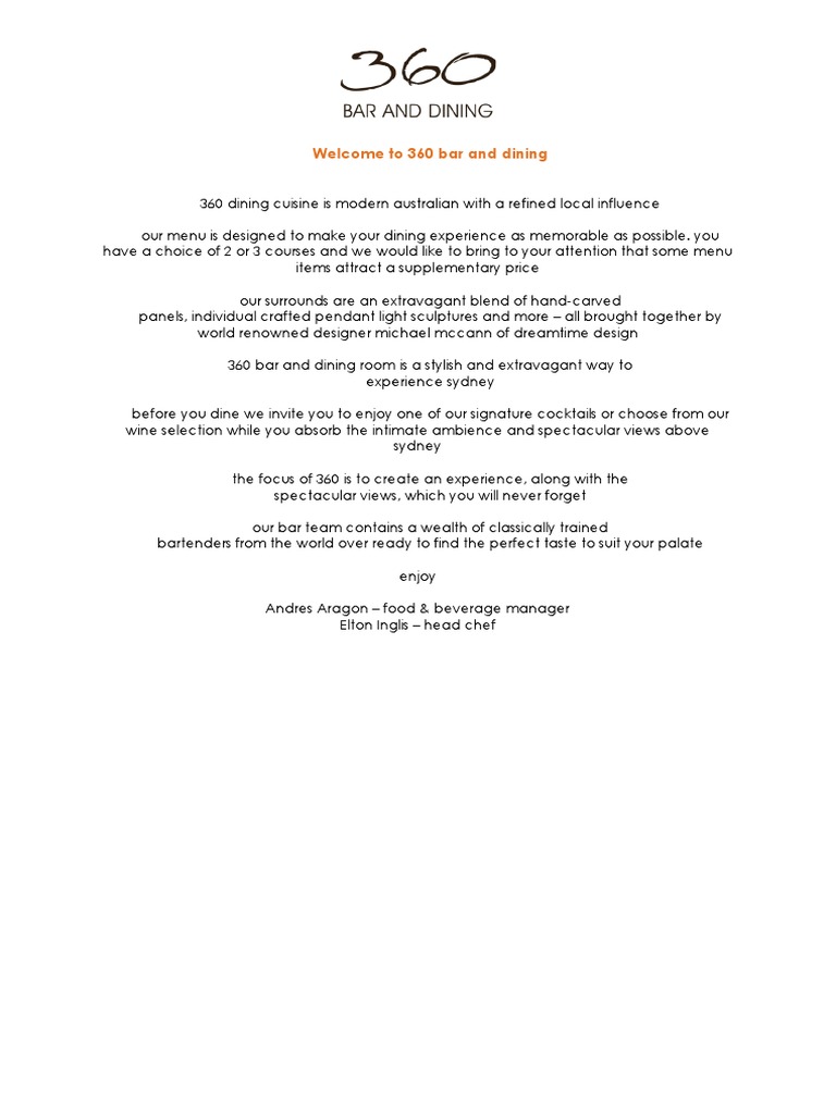 360 Bar and Dinings Restaurant Menus Spring 2016 | PDF | Menu | Pickling