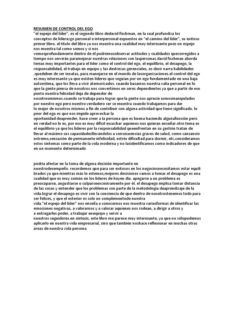 Resumen de Control Del Ego | PDF | Felicidad | Autoestima