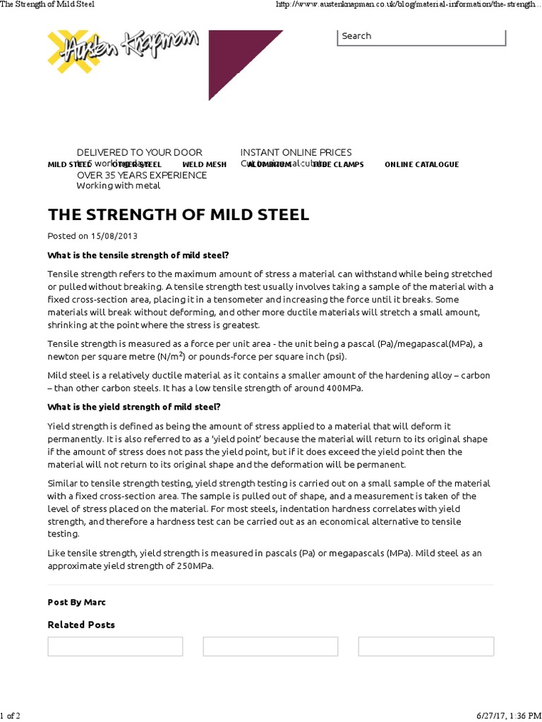 The Strength of Mild Steel | PDF | Ultimate Tensile Strength | Strength ...
