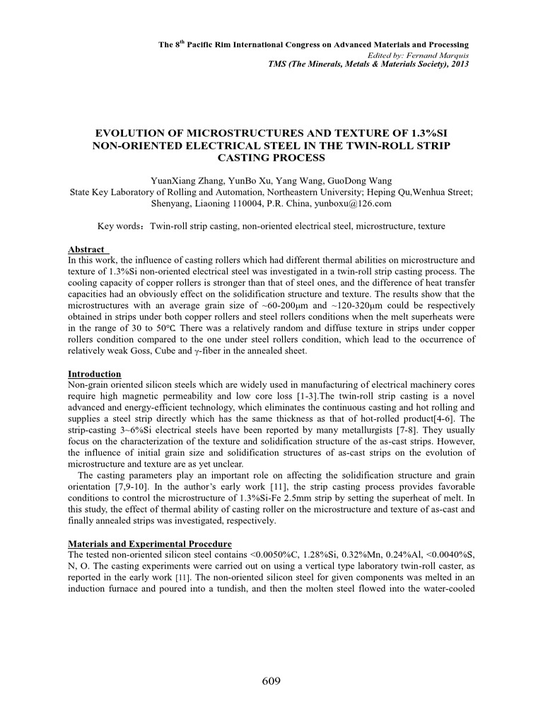 (Artigo) - Evolution of Microstructures and Texture of 1.3%si Non-Oriented Electrical Steel in ...