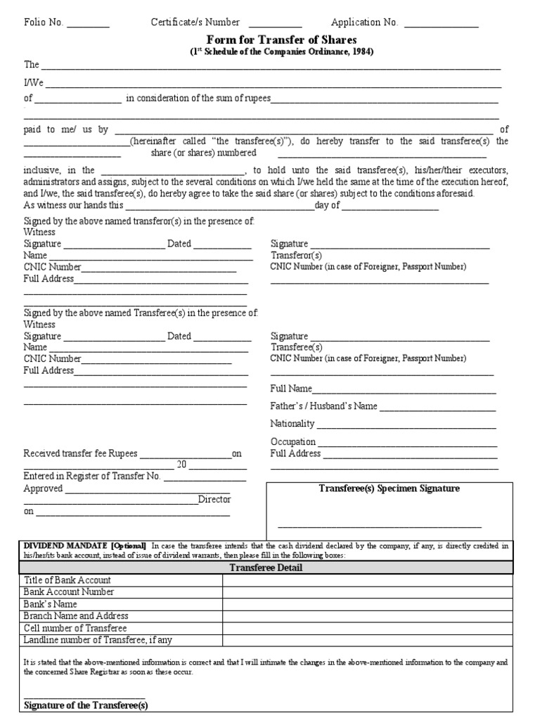 Transfer Deed Share Registrar Services | PDF | Government Information ...