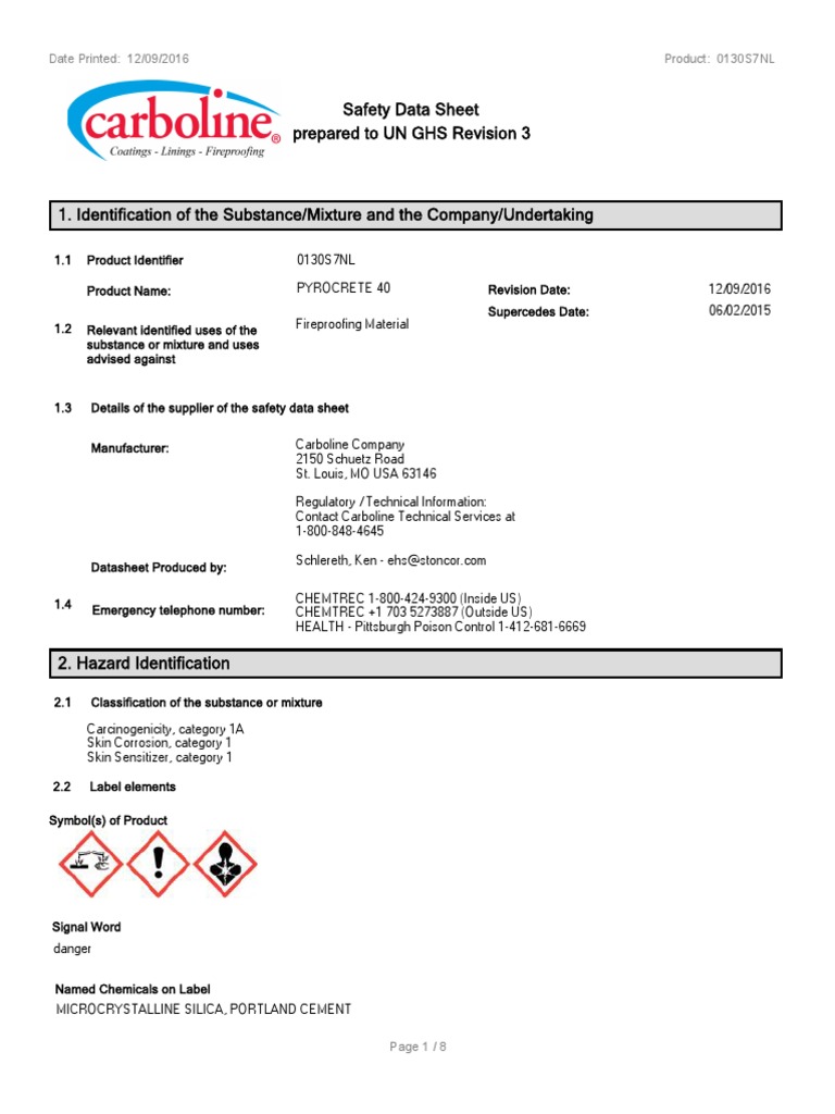 Carboline MSDS | PDF | Toxicity | Silicon Dioxide