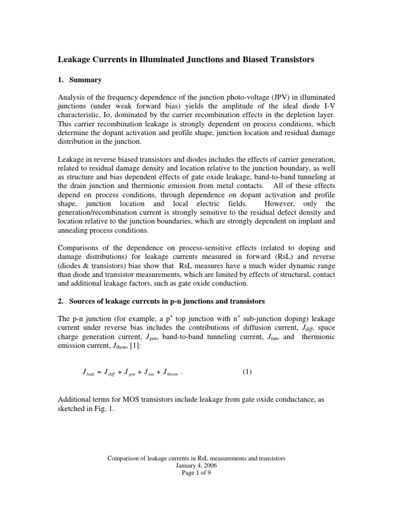 Leakage Currents in P-N Junctions | PDF | P–N Junction | Diode
