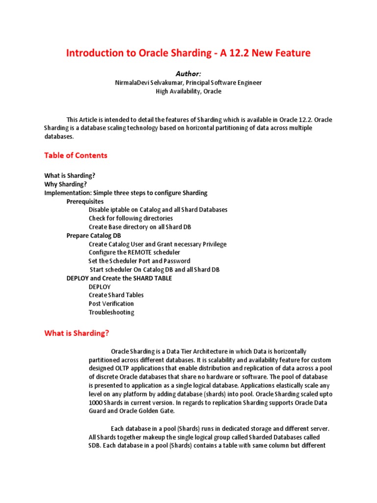 Introduction To Oracle Sharding Pdf Oracle Database Databases