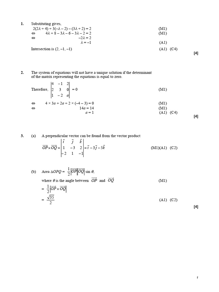 IB Maths HL Vectors Markscheme | PDF | Mathematical Analysis | Plane ...