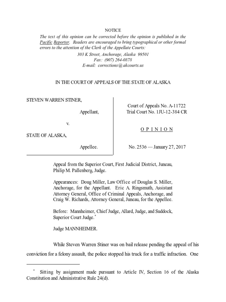 Stiner v. State, Alaska Ct. App. (2017) | PDF | Double Jeopardy Clause ...