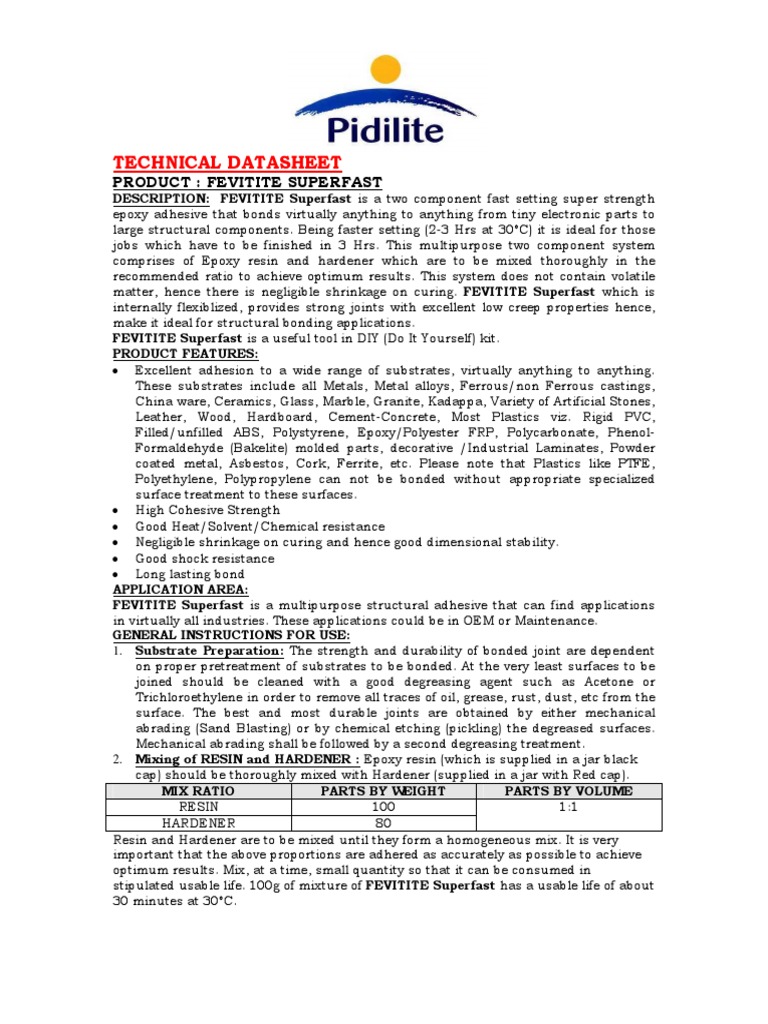 Tds Fevitite Superfast | PDF | Epoxy | Viscosity