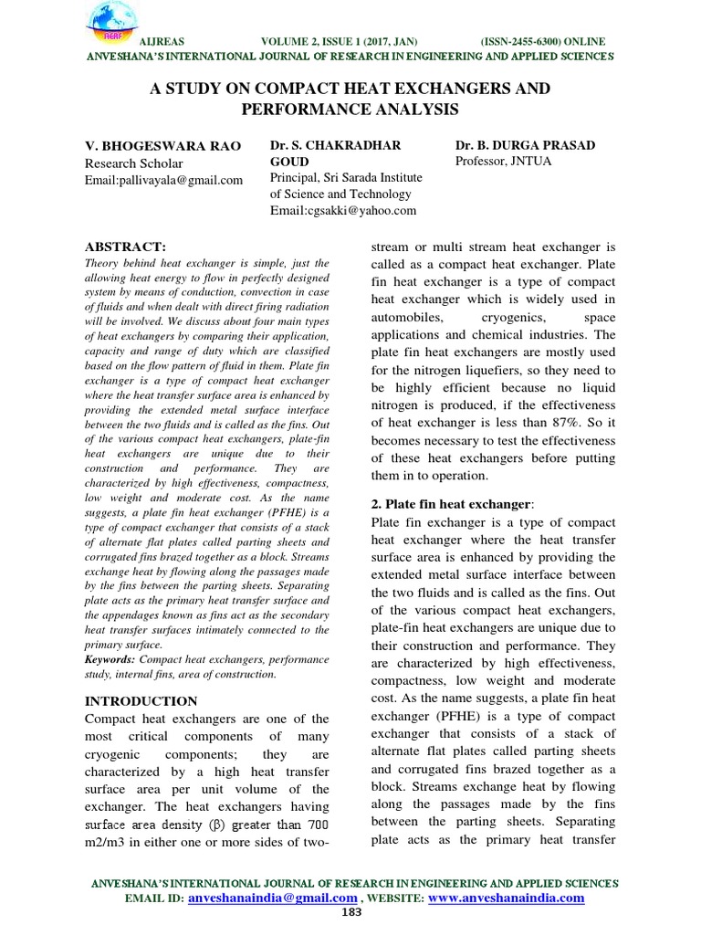 A Study On Compact Heat Exchangers and Performance Analysis | PDF | Heat Exchanger | Heat Transfer