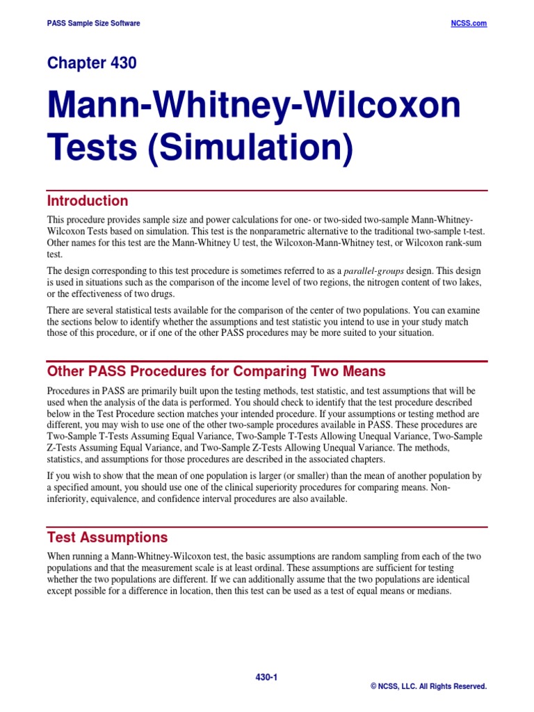 Mann Whitney Wilcoxon Tests (Simulation) | Mann–Whitney U Test ...
