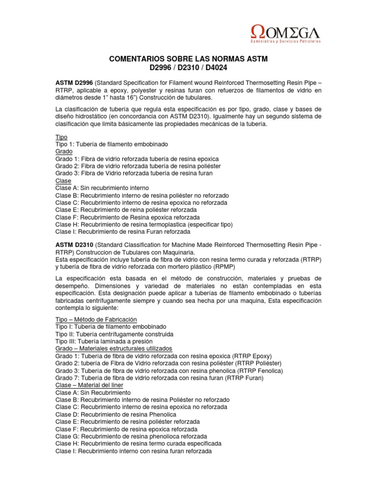 Comentarios Normas ASTM D2996 - D2310 - D4024 | PDF | Tubería ...