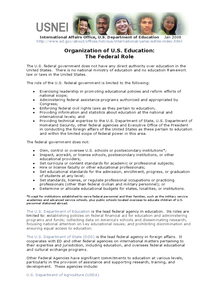 Usnei: Organization of U.S. Education: The Federal Role | PDF | The ...