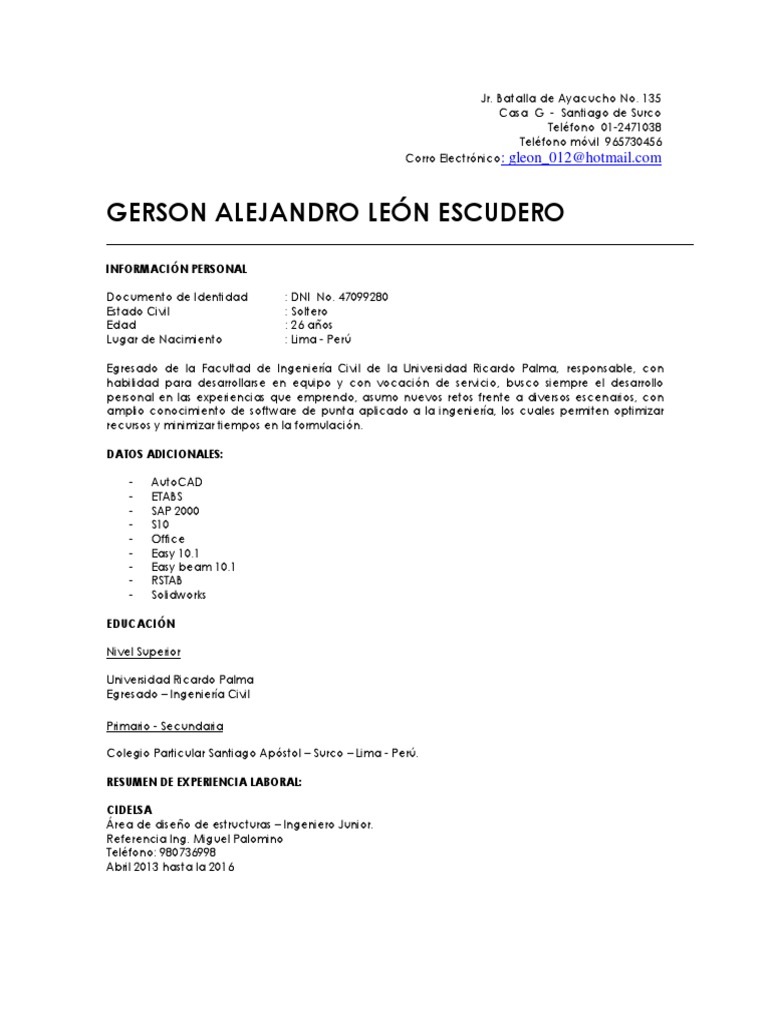 CV Gerson Leon Escudero | PDF | Ingeniería | Ciencia y Tecnología