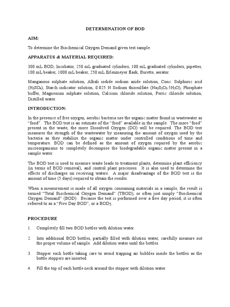 Bod Test | PDF | Chemical Substances | Chemistry