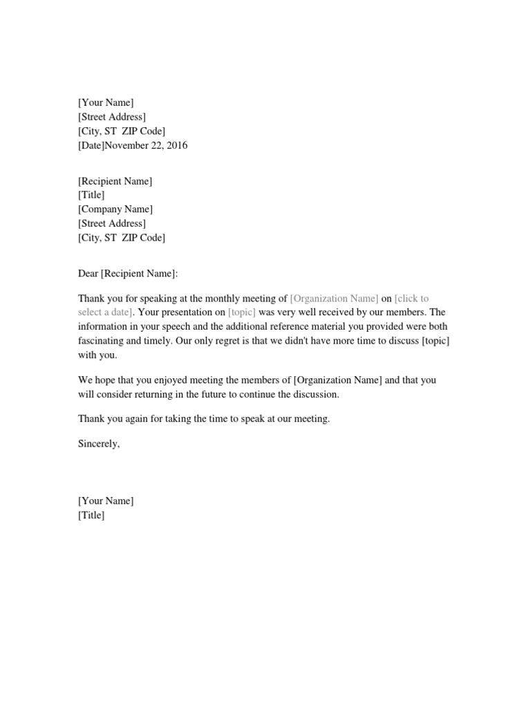 Thank You Letter To Speaker | PDF