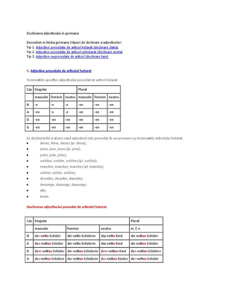Declinarea Adjectivului in Germana | PDF