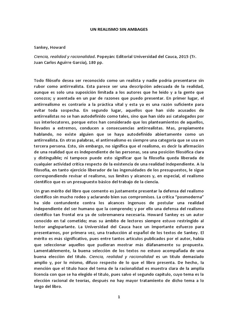 Howard Sankey - Ciencia, Realidad y Racionalidad. | PDF | Realismo filosófico | Science