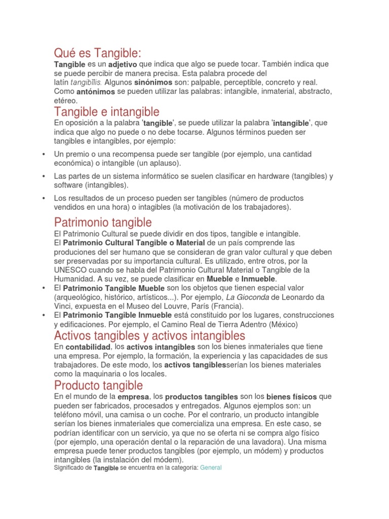 Qué Es Tangible | PDF | Activo intangible | Patrimonio cultural
