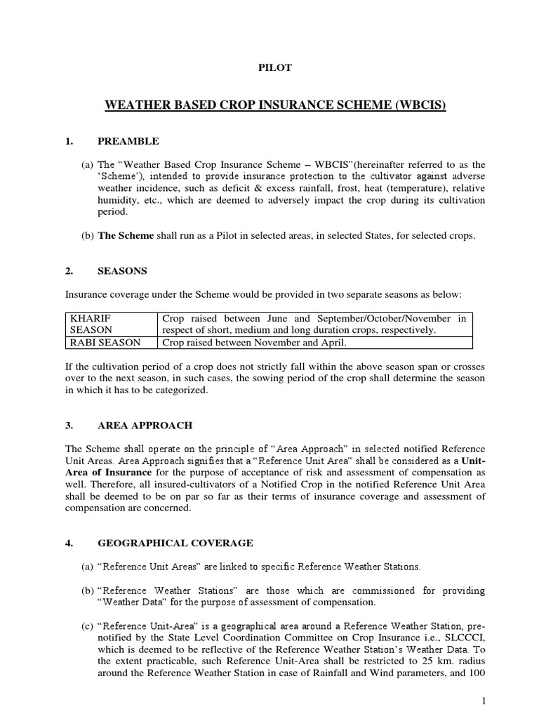 Weather Based Crop Insurance Scheme (Wbcis) : Pilot | PDF | Actuary ...